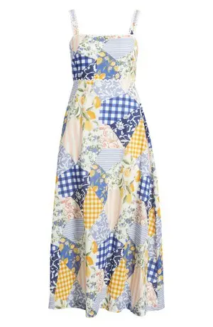 Moon River Patchwork Print Cotton Midi Dress