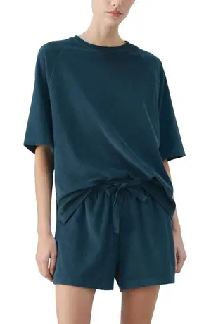 Mango Cotton Blend Terry Pajama Top - Blue
