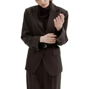 Mango Pinstriped Suit Blazer - Chocolate