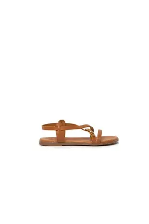 MENINA STEP Leather Strappy Flat Sandals - Denim