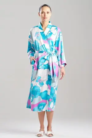 Natori Floria Printed Satin Robe - Blue