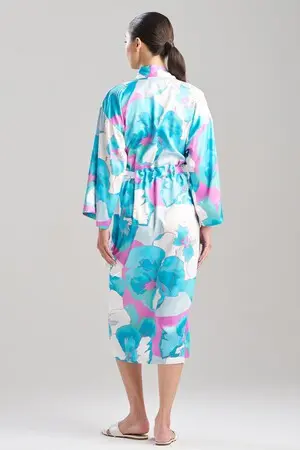 Natori Floria Printed Satin Robe - Blue