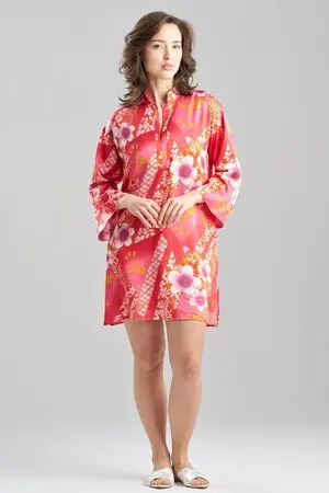 Natori Magnolia Printed Satin Sleepshirt - Red