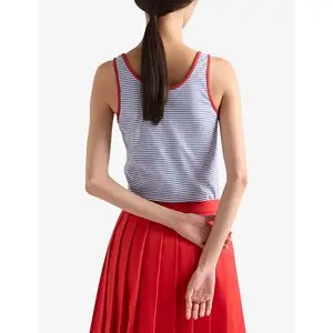Prada Striped Cotton Jersey Tank Top - Light Blue