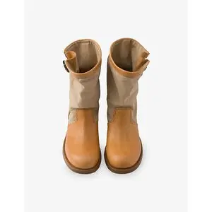 Prada Leather And Canvas Biker Boots - Neutral