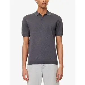 NOBL Drayo Open-neck Knitted Polo Top - Blue