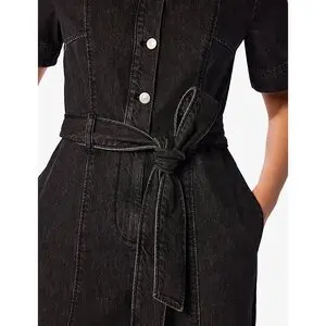Whistles Button-down Belted Denim Jumpsuit - Barely Black