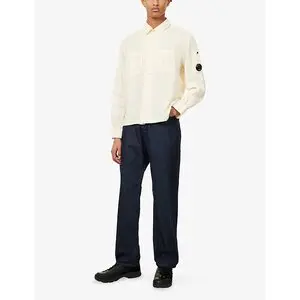 C.P. COMPANY Patch-pocket Logo-hardware Linen Shirt - Frozen Dew