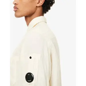 C.P. COMPANY Patch-pocket Logo-hardware Linen Shirt - Frozen Dew