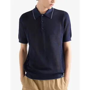Prada Logo-intarsia Silk-cotton Polo Shirt - Blue