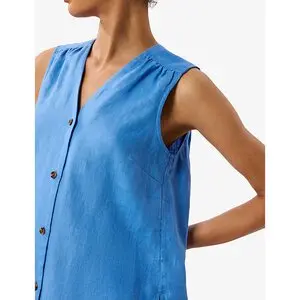 Whistles Laura V-neck Linen Tank Top - Blue