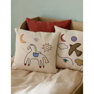 FERM LIVING Naïve Horse-embroidered Cotton Cushion 40cm X 40cm
