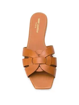 Saint Laurent Tribute Mules In Smooth Leather - Brown