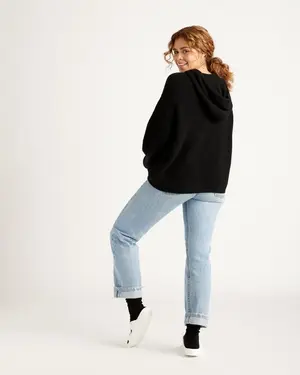 Quince Mongolian Spring Cashmere Fisherman Pullover Hoodie - Black