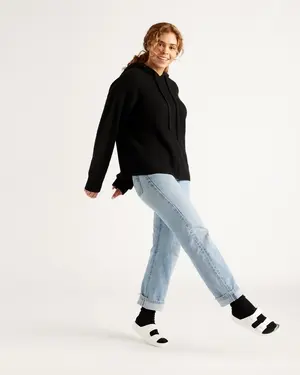 Quince Mongolian Spring Cashmere Fisherman Pullover Hoodie - Black