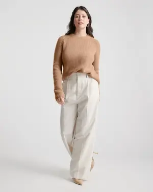 Quince Mongolian Spring Cashmere Fisherman Crewneck Sweater - Camel