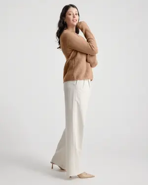 Quince Mongolian Spring Cashmere Fisherman Crewneck Sweater - Camel