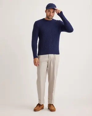 Quince Mongolian Spring Cashmere Cable Crewneck Sweater