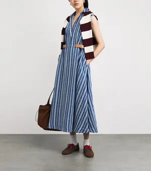 Sandro Belted Stripe Shirt Dress - Blue
