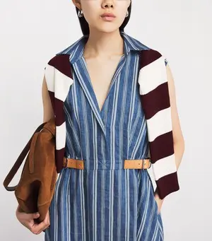 Sandro Belted Stripe Shirt Dress - Blue