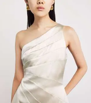 Sandro Satin Asymmetric Mini Dress - Beige