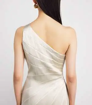 Sandro Satin Asymmetric Mini Dress - Beige