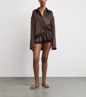 SKIMS Satin Oversized Shirt - Brown