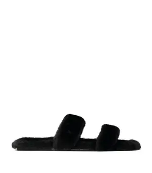 Saint Laurent Mink Fur Sandals - Black