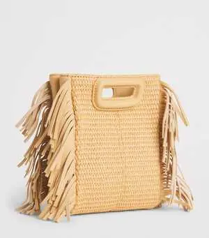 Maje Mini Raffia-effect Top Handle Bag - Beige