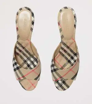 Burberry Linen-blend Check Mews Mules - Neutral