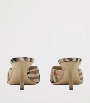 Burberry Linen-blend Check Mews Mules - Neutral