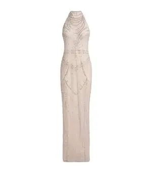 Pamella Roland Embellished Halterneck Gown - Silver