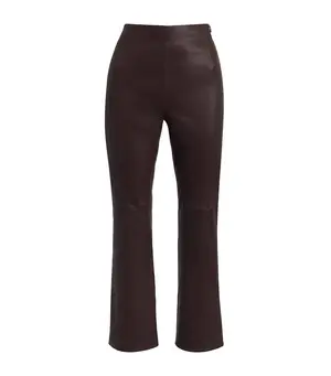 Nour Hammour Leather Cropped Capri Trousers - Brown