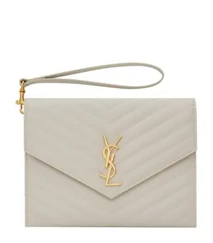 Saint Laurent Monogram Matelassé Envelope Clutch - White