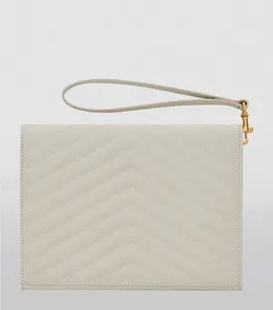 Saint Laurent Monogram Matelassé Envelope Clutch - White