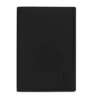 Saint Laurent Leather Monogram Passport Holder - Black