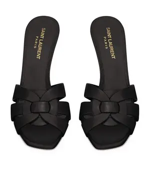 Saint Laurent Leather Tribute Heeled Mules 85 - Black