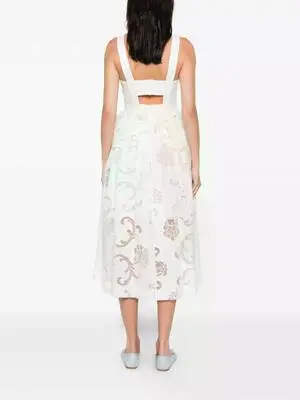 Sandro Midi Floral V-neck Dress - White