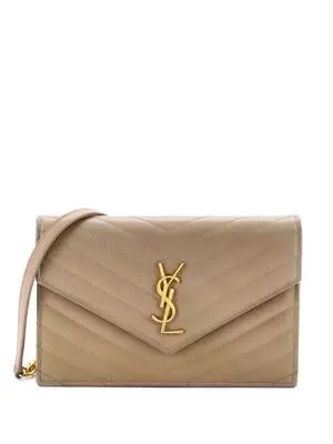 Saint Laurent Classic Monogram Wallet On Chain Matelasse Chevron Leather Small Crossbody Bag