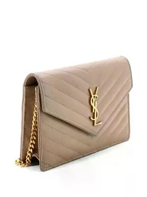 Saint Laurent Classic Monogram Wallet On Chain Matelasse Chevron Leather Small Crossbody Bag