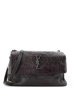 Saint Laurent West Hollywood Crocodile Embossed Leather Medium Shoulder Bag