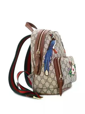 Gucci Zip Pocket Embroidered Gg Coated Canvas Small Backpack - Brown