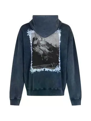 Off-White Acid-wash Logo-print Hoodie - Blue