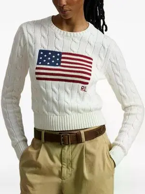 Polo Ralph Lauren Cable-knit Flag Sweater - White