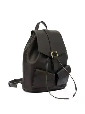 FERRAGAMO Gancini Plaque Leather Backpack - Brown