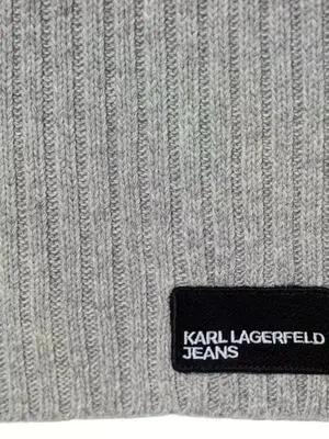 Karl Lagerfeld Ribbed-knit Logo-patch Scarf - Grey
