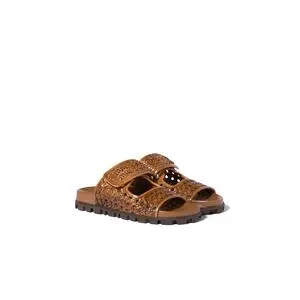 Miu Miu Woven Leather Sandals - Cognac