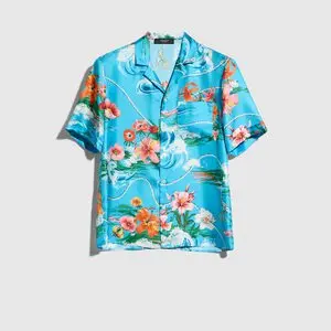 Gucci Printed Silk Twill Bowling Shirt Blue