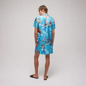 Gucci Printed Silk Twill Bowling Shirt - Blue