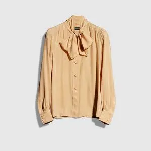 Gucci Interlocking G Chain Silk Jacquard Shirt With Self-tie Bow